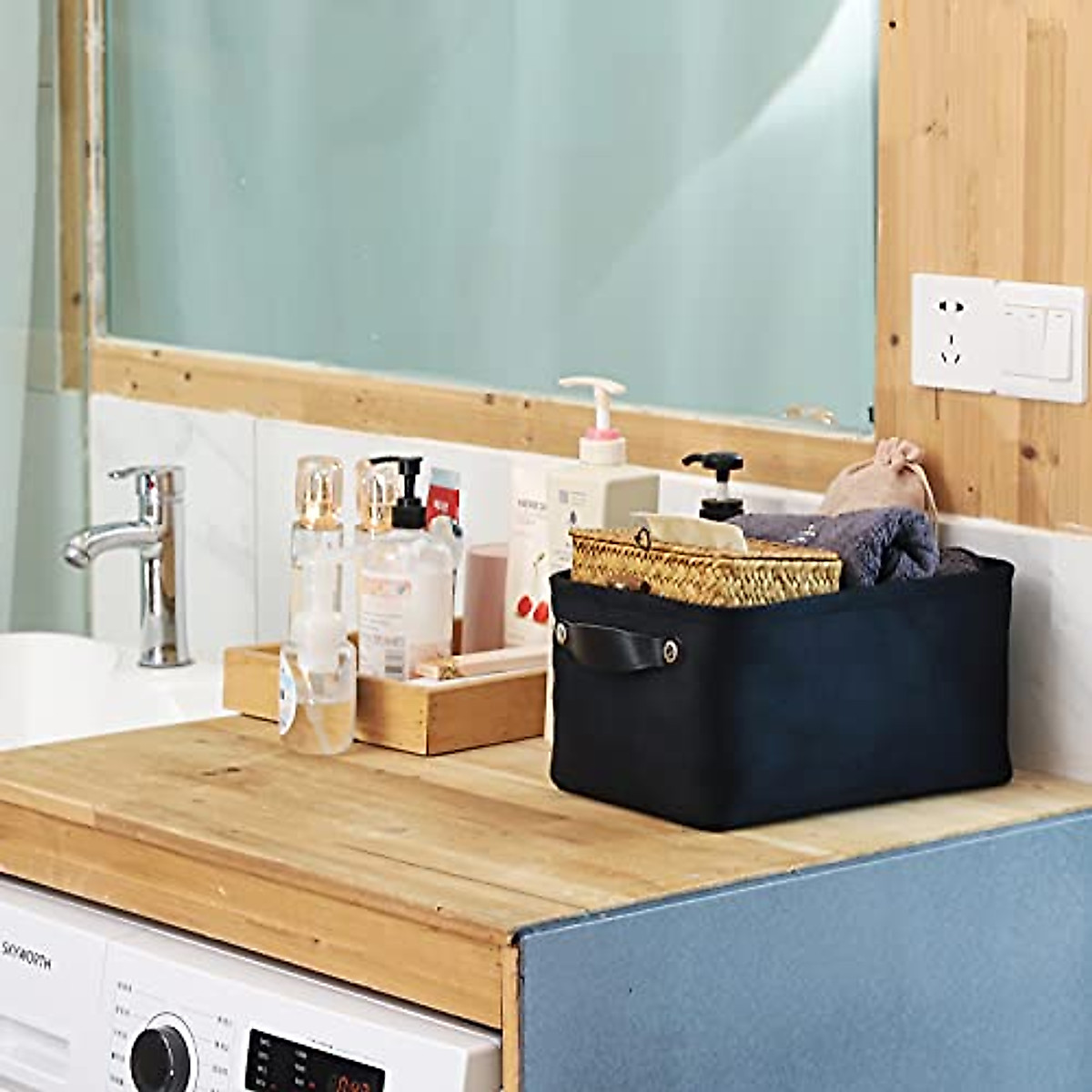 FENQDOOU Velvet Storage Bins, Storage Baskets with Sturdy Handles, Collapsible 6 Pack Storage Box Suitable for Home, Closet, Office, Nursery ,Shelf, Toys 12.2x8.2x6.2 inches(Black)