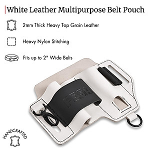 FESA EDC Leather Multitool Sheath - Top Grain Leather EDC Pouch Organizer for Flashlight, Tactical Knife Multitool & Pen - with Keyring Clip - Work & Everyday Use Utility Belt Pouch for Men (White)
