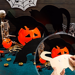 Jetec 3-Piece Black Wooden Cat Silhouette Hanging Signs for Halloween, Scary Family Home Party Door Decorations