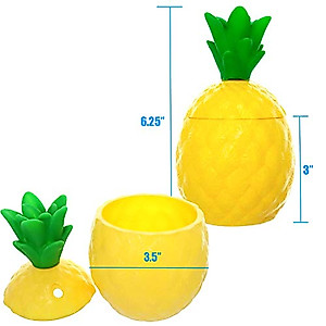 GiftExpress 12-pack Plastic Pineapple Cups with Lids and Hibiscus Straws, Hawaiian Party Cups Luau Aloha Party Favor (12)
