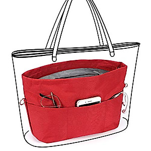 VANCORE Purse Bag Organizer Insert with 13 Pockets, Handbag and Tote Bag Inside Shaper with Zipper (Red, XXSmall)