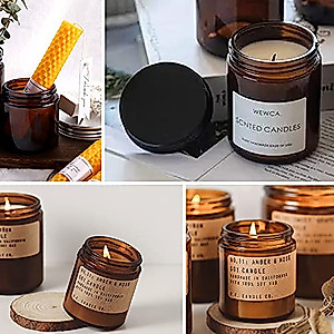 Homerove 4oz Amber Round Glass Jars with Black Lids and White Inner Liners, Empty Cosmetic Containers for Beauty Products(Set of 15 Pack and Attached with Labels and Spoons)