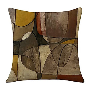 Couch Pillows for Iiving Room Set of 4 ,Brown and Blue Decorative Throw Pillow Covers 18x18 Inch Geometric Abstract Arts Linen Pillowcase Cushion Cases (Abstract Arts)