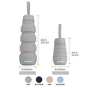 OLYMPIA WS collapsible water bottles 18oz silicone foldable leakproof BPA free for sports gym cycling climbing camping hiking traveling essentials carabiner lightweight portable (Navy Blue)