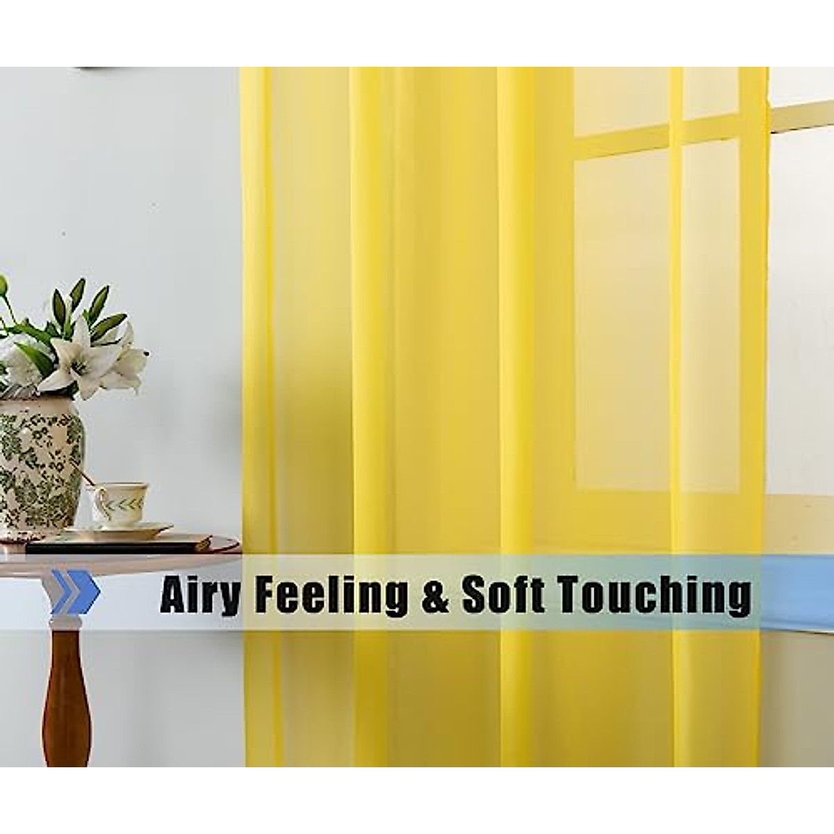 WPM Yellow Color Sheer Curtains 58" Wide x 84" Long 2 Panels Livingroom Window Treatment Rod Pocket Sheer Voile for Bedroom, Kitchen, Children Room Fully Stitched and Hemmed