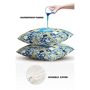 Pillow Covers 20x20in Waterproof Throw Pillows for Couch, Blue Mosaic Throw Pillow Covers, Pack of 2 Decorative Pillows Cushion Case for Bed Sofa, Outdoor Pillows for Patio Furniture