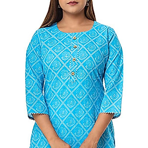 VIHAAN IMPEX Leheriya Printed Casual Blue Tunic Tops For Women Kurta Kurti For Ladies