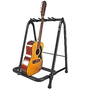 Pyle Foldable Universal Multi 3 Stand Portable Collapsible Instrument Floor Guitar Rack Holder w/Foam Padding-for Acoustic, Electric, Bass Guitar & Guitar Bag/Case PGST33,Black