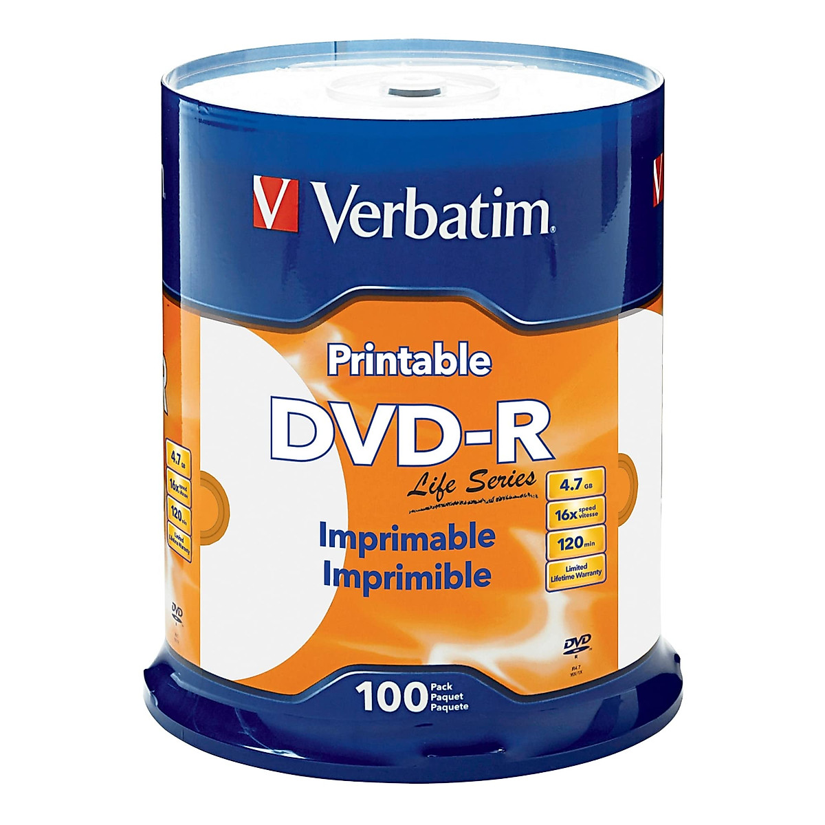 Verbatim® Life Series DVD-R Printable Disc Spindle, Pack Of 100