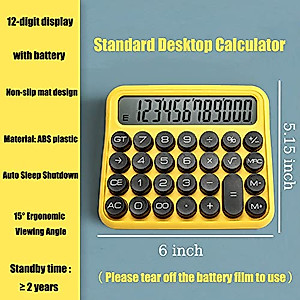 Standard Calculator 12 Digit,Desktop Large Display and Buttons,Calculator with Large LCD Display for Office,School, Home & Business Use,Automatic Sleep,with Battery.6 * 5.15in (Yellow and Black)