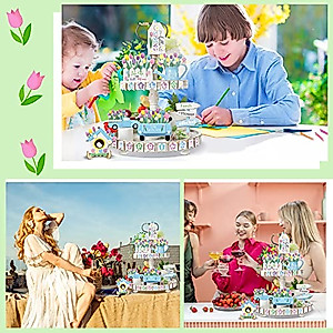 Bucherry Hello Spring Tiered Tray Decor Tulips Table Wooden Sign Decorations Flower Market Tabletop Rustic Farmhouse Decor for Spring Holiday Party Home Kitchen (Tulip Style)