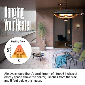 Westinghouse Outdoor Ceiling Patio Heater, Water Resistant, Adjustable Heat Output Up to 1500W, Auto Shut Off Overheat Protection, Hanging Infrared Heater for Patio Cover, Gazebo, Pergola, & More