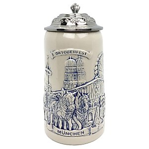 1 Liter | OktoberfestHaus Oktoberfest Mugs Engraved Beer Stein German Raised Relief Munich Festival Scene Stoneware Beer Mug Tankard With Lid