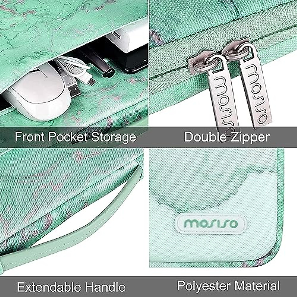 MOSISO 360 Protective Laptop Sleeve Compatible with MacBook Air/Pro, 13-13.3 inch Notebook, Compatible with MacBook Pro 14 inch 2023-2021 A2779 M2 A2442 M1, Watercolor Marble Bag with Belt, Green
