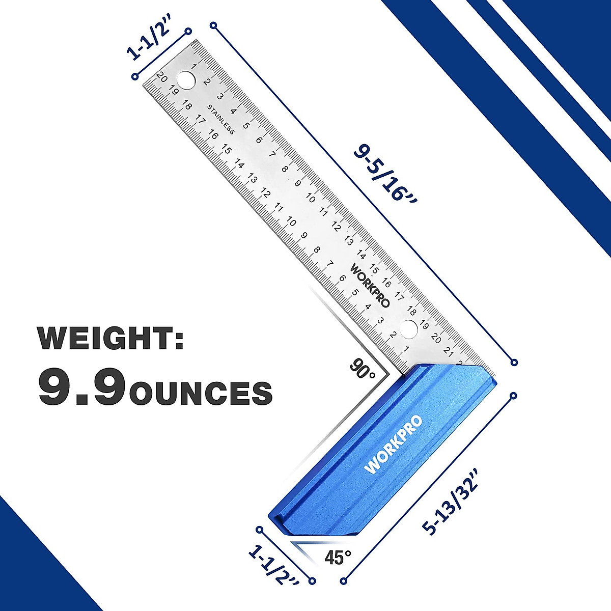 WORKPRO 8 Inch Try Square with Aluminum Handle - Woodworking Square Precision for Professional Carpentry Use & Premium Stainless Steel Ruler