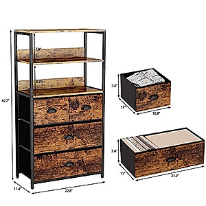 Furologee Vertical 4 Drawer Dresser with Shelves, and 3 Drawer Nightstand, Fabric Storage Tower Unit, Sturdy Metal Frame Furniture,Removable Brown Fabric Bins for Bedroom,entryway,Office