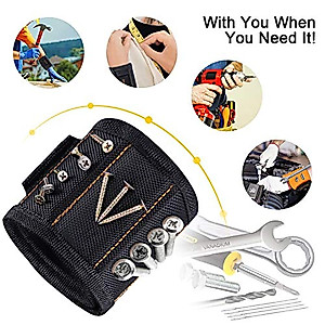 Ginmic Magnetic Wristband, Tool Belt, with 20 Strong Magnets for Holding Screws, Nails, Drill, Bits, Best Unique Gift for Men, Women, DIY Handyman, Carpenters, Father/Dad, Husband, Boyfriend, Women