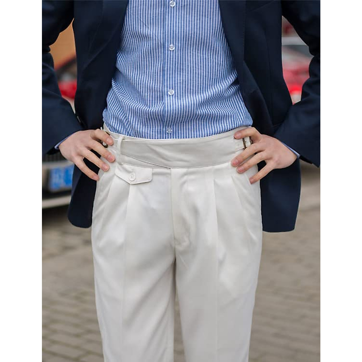 SNOLY Men's Spring Fall Retro Cotton Tapered Leg Flat Front Chino Pant Straight Western Gurkha Pants (as1, Alpha, m, Regular, Regular, White, Regular)