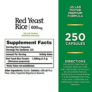 Nature’s Bounty Red Yeast Rice, Herbal Supplement, 60mg, 250 Capsules