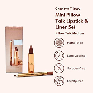 Charlotte Tilbury Mini Pillow Talk Duo Lip Kit Pillow Talk Medium - Travel Size Lip Makeup Set, Mini Lip Cheat Lip Liner and Mini Matte Revolution Lipstick, Long Lasting