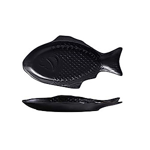 DOITOOL Ceramic Plate Fish Shaped Plate Fish Dish Porcelain Serving Platter Decorative Snack Storage Platter for Home Kitchen Black