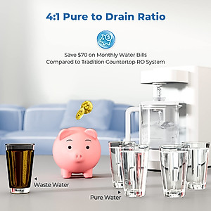 Reinmoson 8 Stage Reverse Osmosis System Countertop with 𝟰 𝗛𝗼𝘁 𝗪𝗮𝘁𝗲𝗿 𝗦𝗲𝘁𝘁𝗶𝗻𝗴𝘀, NSF Certified TDS Reduction, 4:1 Pure to Drain Portable Reverse Osmosis Water Filter Countertop