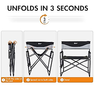 PORTAL 27.6 Inch Extra Wide Directors Foldable XXL Folding Chair with Side Table for Outdoors and Indoors, Heavy Duty Supports 600 LBS, Black/Grey
