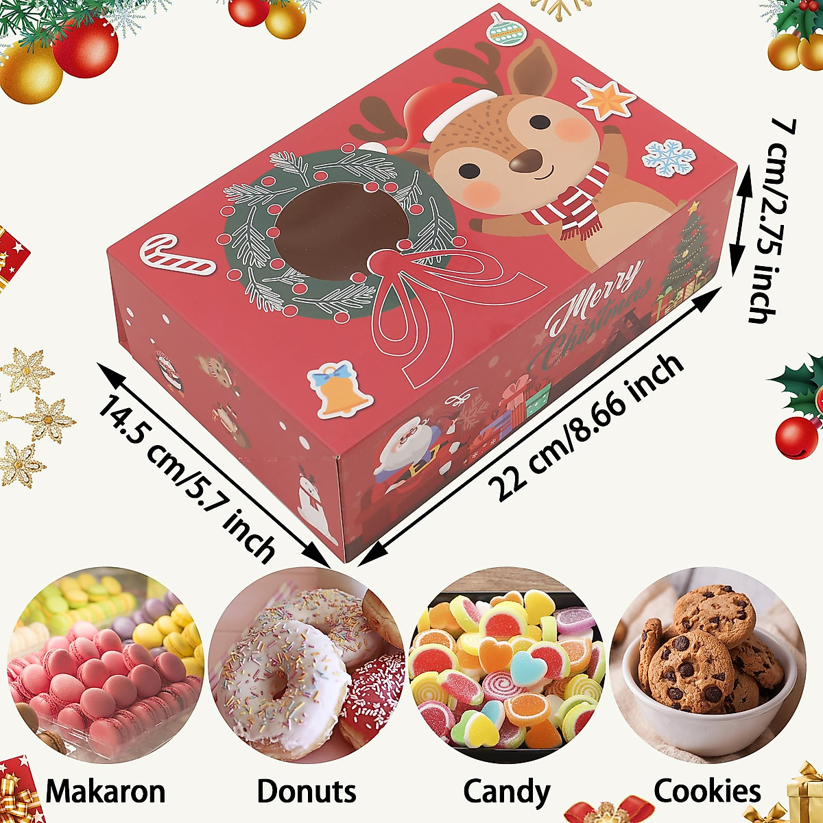 SAITI 24 PCS Christmas Cookie Boxes Bakery Christmas Treat Boxes Christmas Cookie Tins with Lids Christmas Cookie Gift Baking Box for Gift Giving Holiday Party Food Packaging Containers