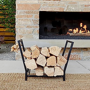 FireProof Pros Firewood Rack Outdoor and Indoor Firewood Storage with Kindling Wood Hooks. 25.6in Double Coated Fire Wood Rack. Waterproof Rustproof Stable Log Holder and Fireplace Decor Organizer