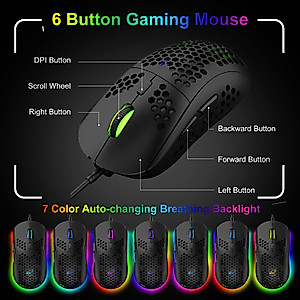 60% Wired Gaming Keyboard and Mouse Combo,Compact RGB Backlit Mini Mechanical Feel Keyboard Converter Adapter,RGB 6400 DPI Lightweight Gaming Honeycomb Shell Mouse for Xbox,PC,Laptop,MAC