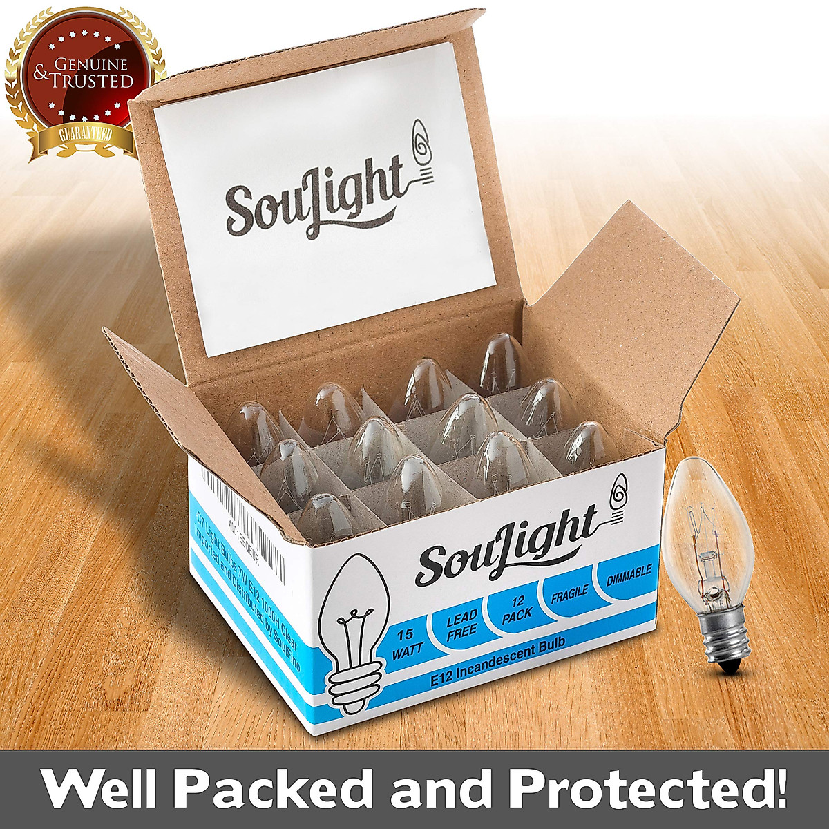 Salt Rock Lamp Bulb 12 Pack. 15 Watt Replacement Bulbs for Himalayan Salt Lamps & Baskets, Chandeliers, Scentsy & Wax Warmers, Night Lights. E12 Socket with Candelabra Base, C7