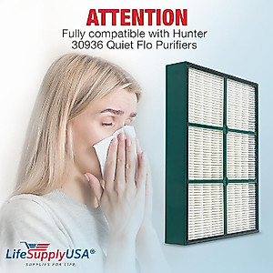 LifeSupplyUSA HEPAtech Filter Replacement Compatible with Hunter 30936 Quiet Flo Air Purifiers 30058 30085 30090 30095 30105 30117 30119 30130 36095 36117 36127 37090 30999