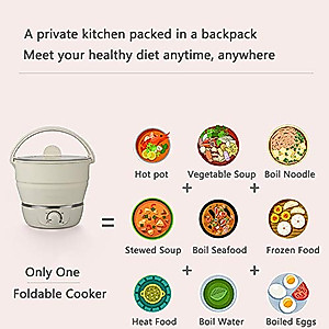 Drizzle Foldable Electric Hot Pot Cooker Travel Pot - Dual Voltage 100V-240V Cooking - Food Grade Silicone Cookerware Boiling Water Steamer - Camping Office Hotel Noodle Porridge Soup