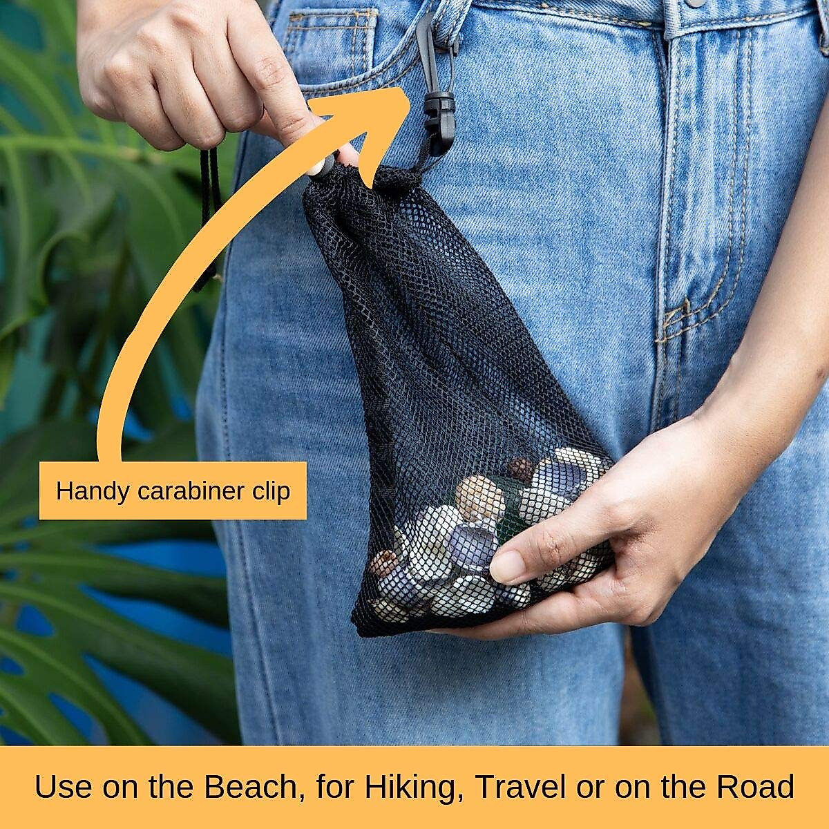 PALTERWEAR Mesh Drawstring Bag With Clip and Toggle Closure - For Watersports, Outdoor, Gym - Multi-Use Set of 4 (Black, 6 x 8 inch)