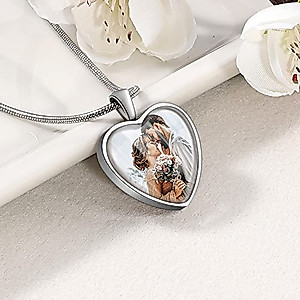 Farfume Custom Picture Necklace Personalized Memorial Photo Heart Shape Pendant Stereoscopic Design Jewelry For Woman(Heart Silver)