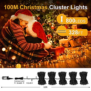 Christmas String Lights Outdoor, 328 FT 800 LED Christmas Tree Lights with 8 Modes and Timer, RF Remote Control Waterproof Warm White Fairy Lights for New Yard Garden Party X-mas