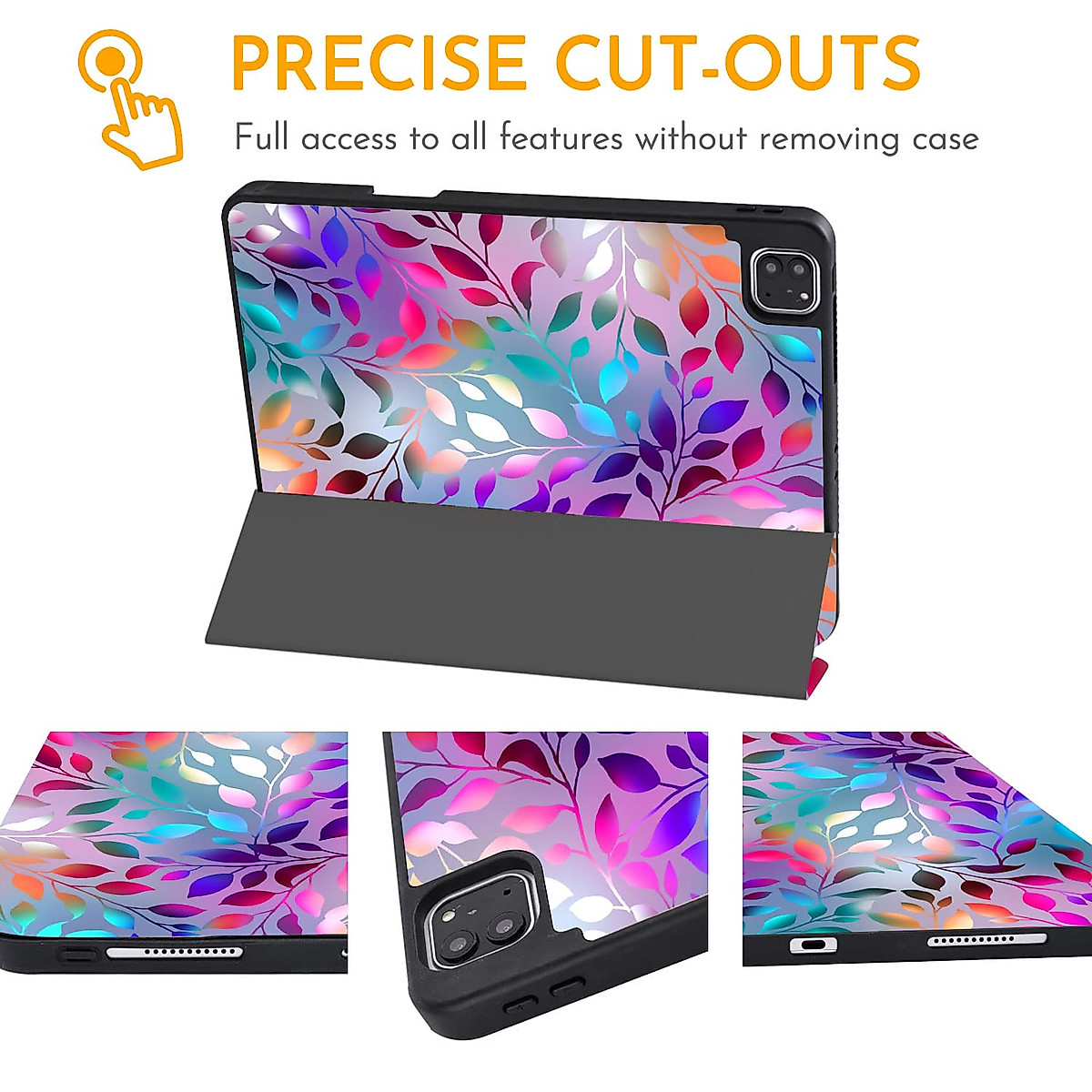 Hi Space for iPad Pro 11 inch Case 2022 2021 2020 2018 4th 3rd 2nd 1st Generation with Pencil Holder, Frosted Colorful Leaf Trifold Stand Protective Shockproof Cover Auto Sleep Wake