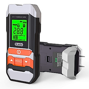 Dr.meter Wood Moisture Meter, 2 in 1 Pin & Pinless Moisture Tester, Digital Dampness Moisture Sensor Detector for Wood Firewood Drywall Paper Floor Woodworking, Water Leak Detector