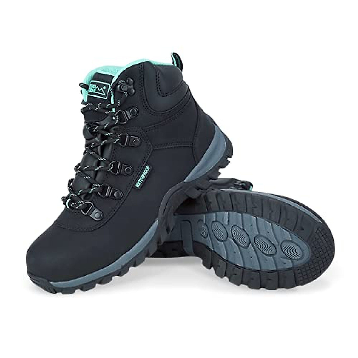 Nord Trail Edge Hiking Boots for Women - Black & Mint Waterproof Shoes - 9.5