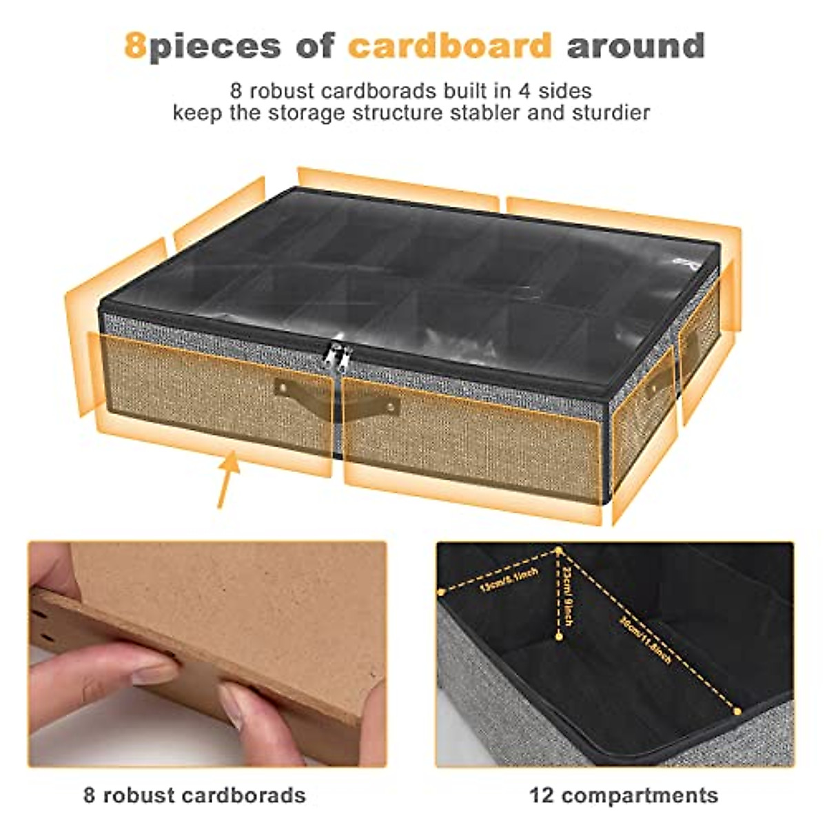 Under Bed Shoe Storage Organizer for Closet Fits 24 Pairs-Sturdy Underbed Shoe Containers Box Bedding Storage Organizador De Zapatos with Clear Cover,Set of 2, 29.3 x 23.6 x 5.9inch(Linen-like Black)