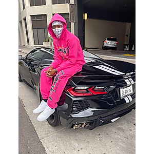 KOSUSANILL Unisex Spider 555 Web Graphic Hoodie Gothic Cotton Pullover Sweatshirt for Men Women Y2K Designer Oversized Outfits (Rose, S)