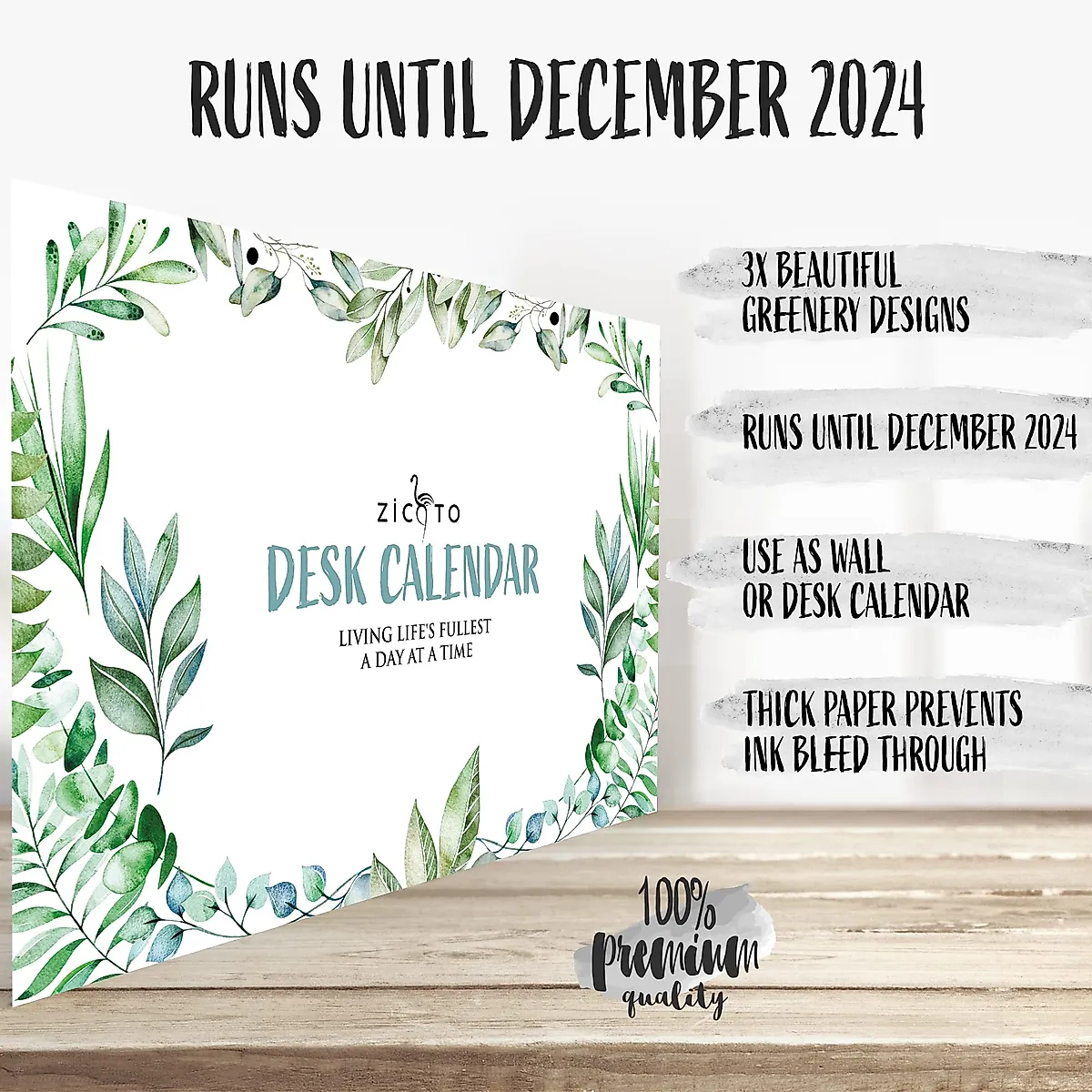 Aesthetic 2024 Greenery Desk Calendar - Runs From June 2023 Until December 24 - School Year Desktop/Wall Calendar 17"x11" for Easy Organizing