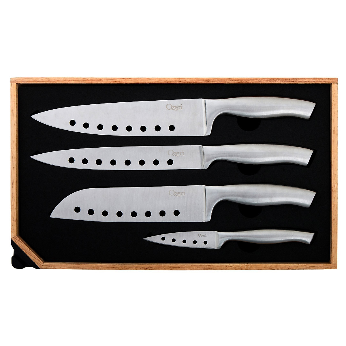 Ozeri 5 Piece Knife and Sharpener Set with Japanese Stainless Steel Slotted Blades, Stainless Steel