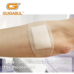 Silicone Adhesive Bandages for Elderly Sensitive Skin - Painless Removal 2''x4'' Extra Large 15 Counts Waterproof and 15 Counts Flexible Fabric Bandages by G+ GUIGABUL - Hypoallergenic - Latex Free