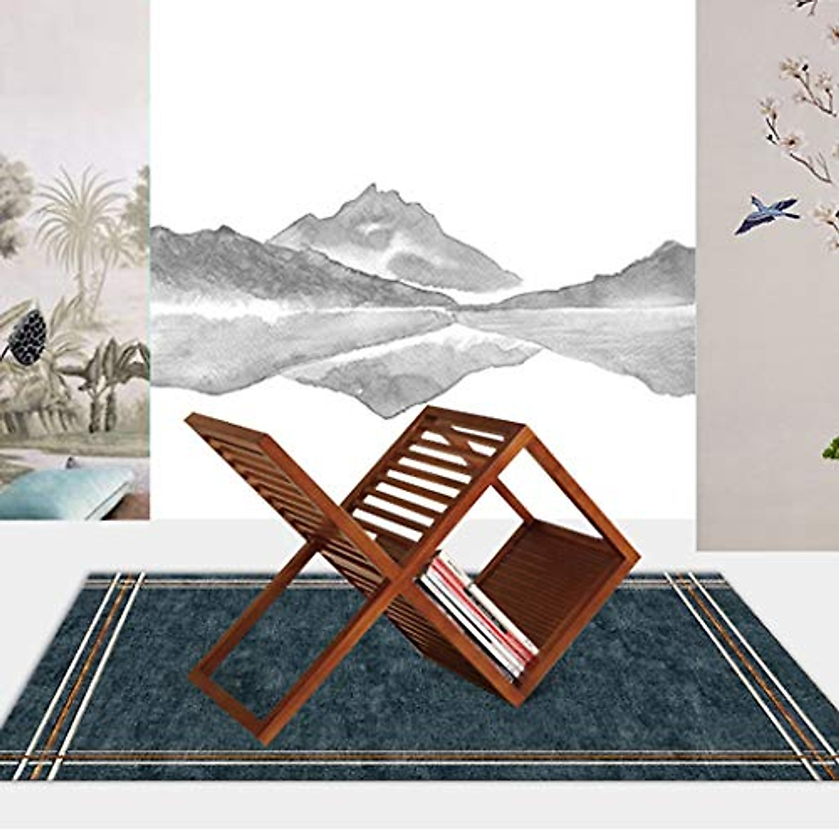 Storage Newspaper Baskets Furniture Wooden Newspaper Rack Study Room Living Room Magazine Rack Rack Study Room Shelves (Color : Brown, Size : 6735cm)