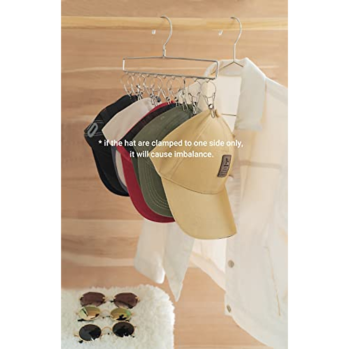Mkono Hat Organizer Hanger for Closet Set of 2 Baseball Cap with 20 Clips Stainless Steel Rack Holder Caps, Silver Hangers Organizer, Fits All Pieces