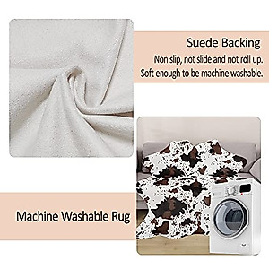 Fixseed Faux Fur Cowhide Rug for Living Room, 4.6 x 5.2 Feet Cute Non Slip Animal Print Area Rug, Cow Hide Print Rug for Western Home Decor