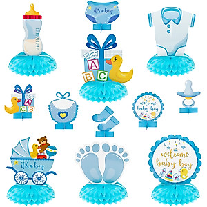 OSNIE 12Pcs It's a Boy Baby Shower Themed Honeycomb Centerpieces Table Topper for Baby Boys Welcome Baby Boy Cutouts Gender Reveal Party Decorations Infant Baby Party Favors Photo Booth Props (Blue)