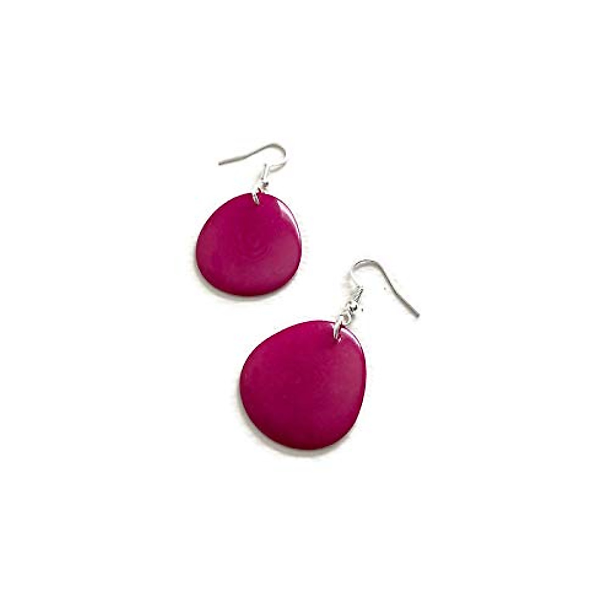 Tagua Earrings in Fuchsia Pink, Vegetable Ivory Dangle Earrings TAG272, Organic Earrings, Tagua Earrings in Pink