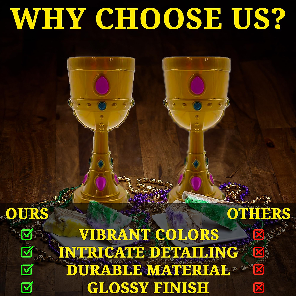 Fun Express Mardi Gras Molded Crown Goblets - 1 dozen